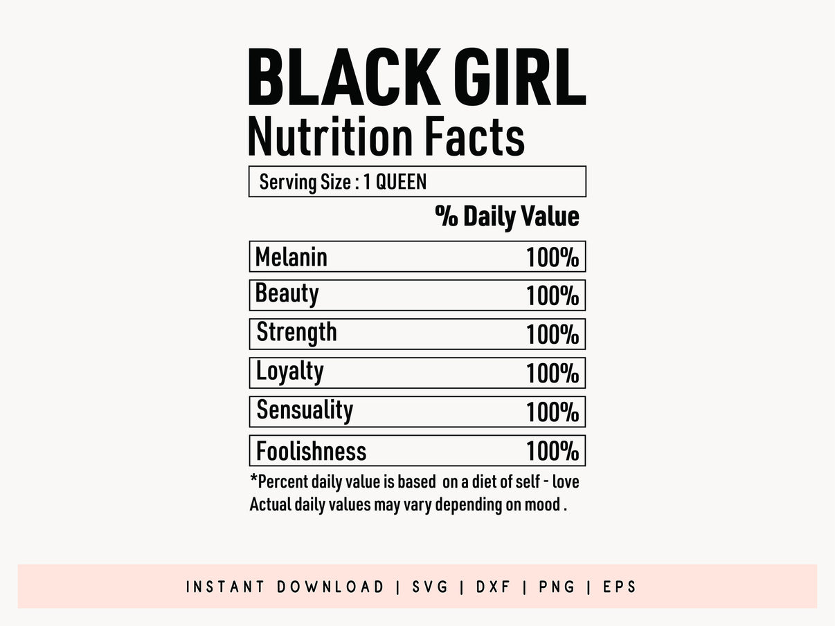Afro Black Girl Nutrition Facts SVG Cut File – Craft Lab SVG